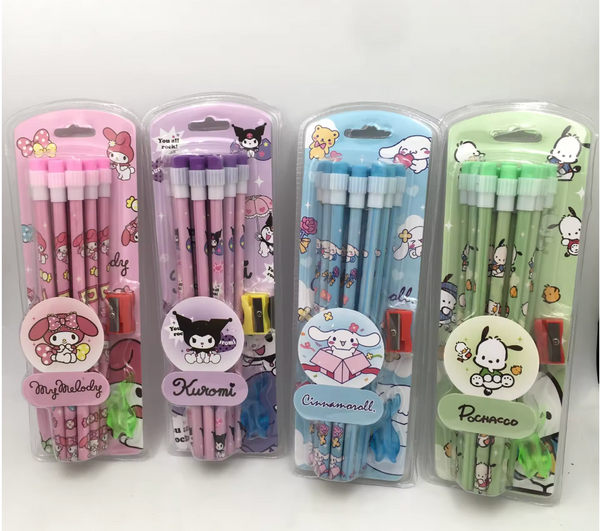 Sanrio Lead Pencils with Eraser Toppers 12 Pack + Sharpener – Supplies ...